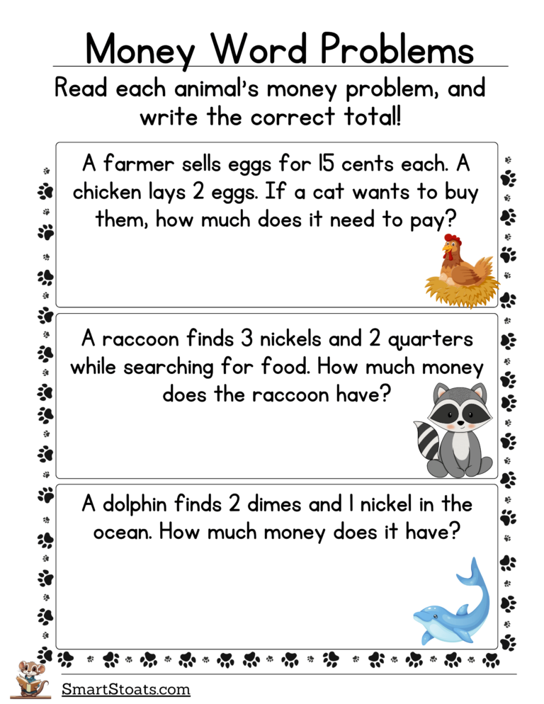 Money Word Problems Worksheets for 1st Grade | Free Download