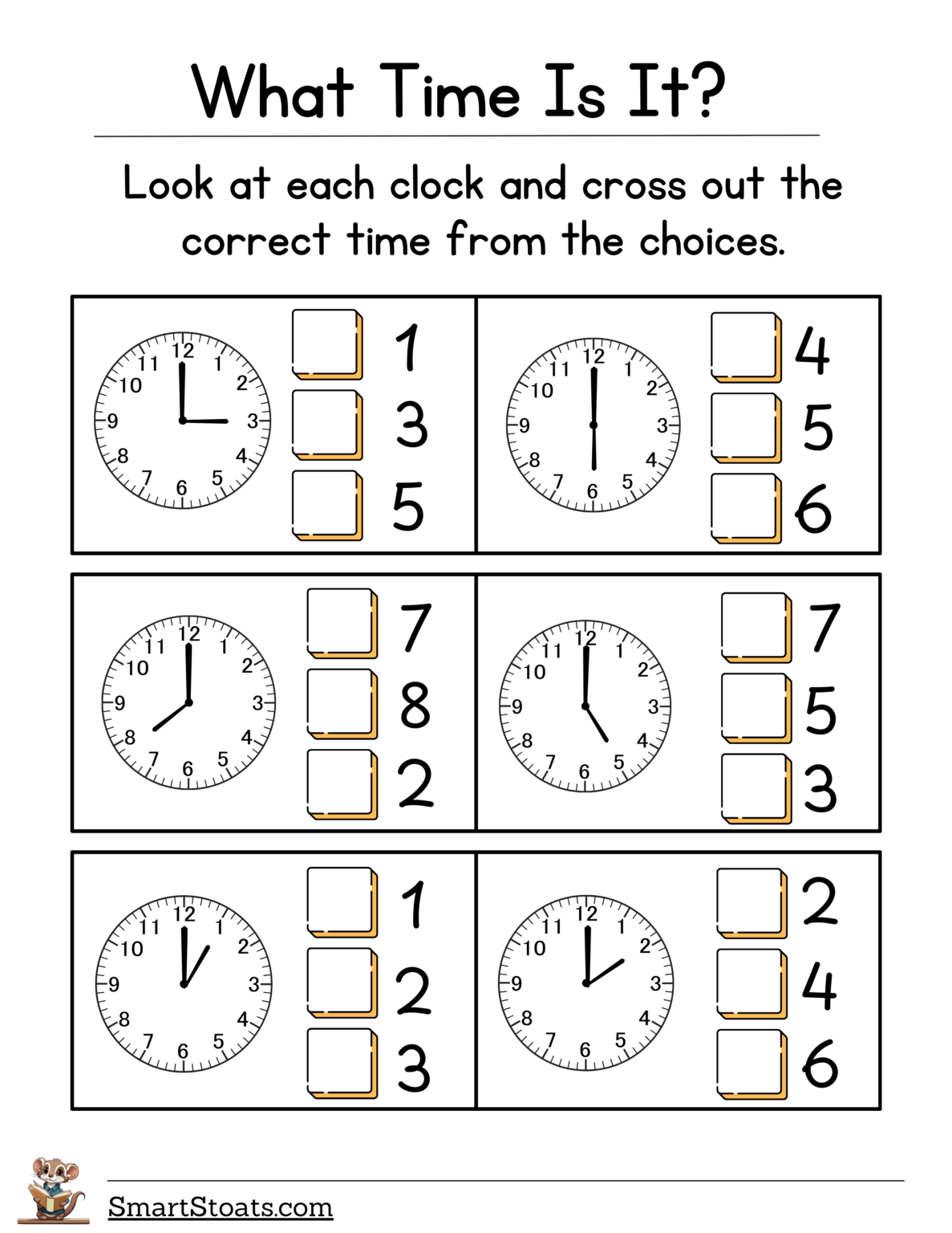 Tell the Time Clock Worksheets for 1st Graders
