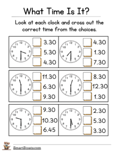Tell the Time Clock Worksheets for 1st Graders