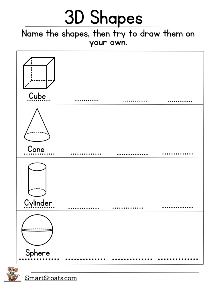 3D Dimensional Shapes Worksheets for 1st Grade | Free Download
