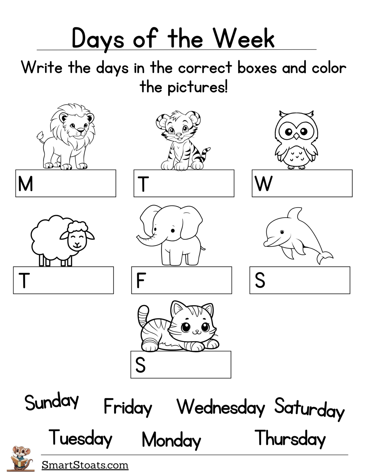 Days of the Week worksheets for Kindergarten and Preschool