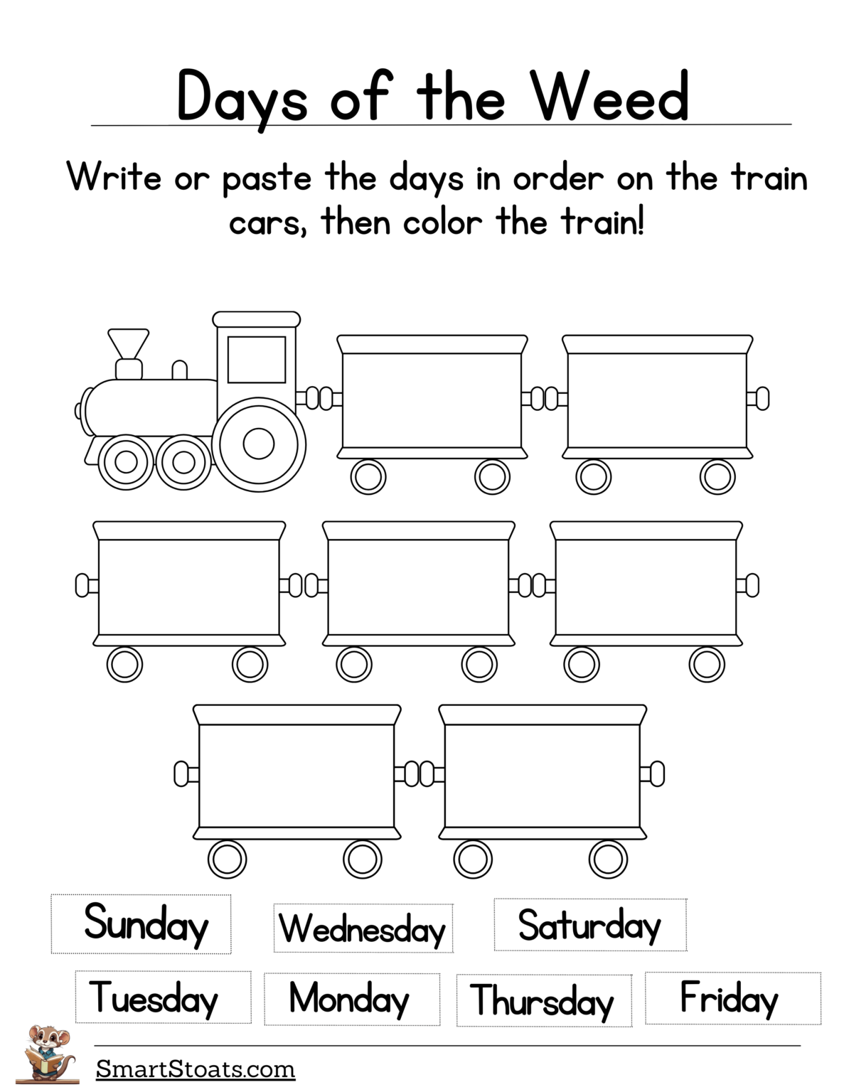 Days of the Week worksheets for Kindergarten and Preschool