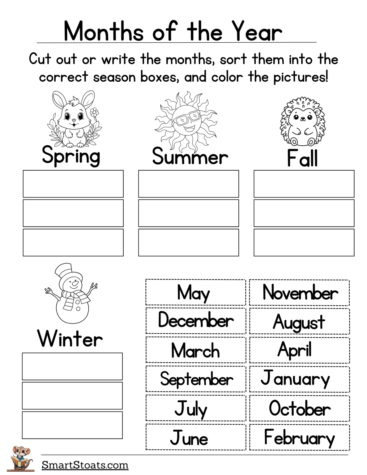 Months of the Year Worksheets for Kindergarten and 1st Grade