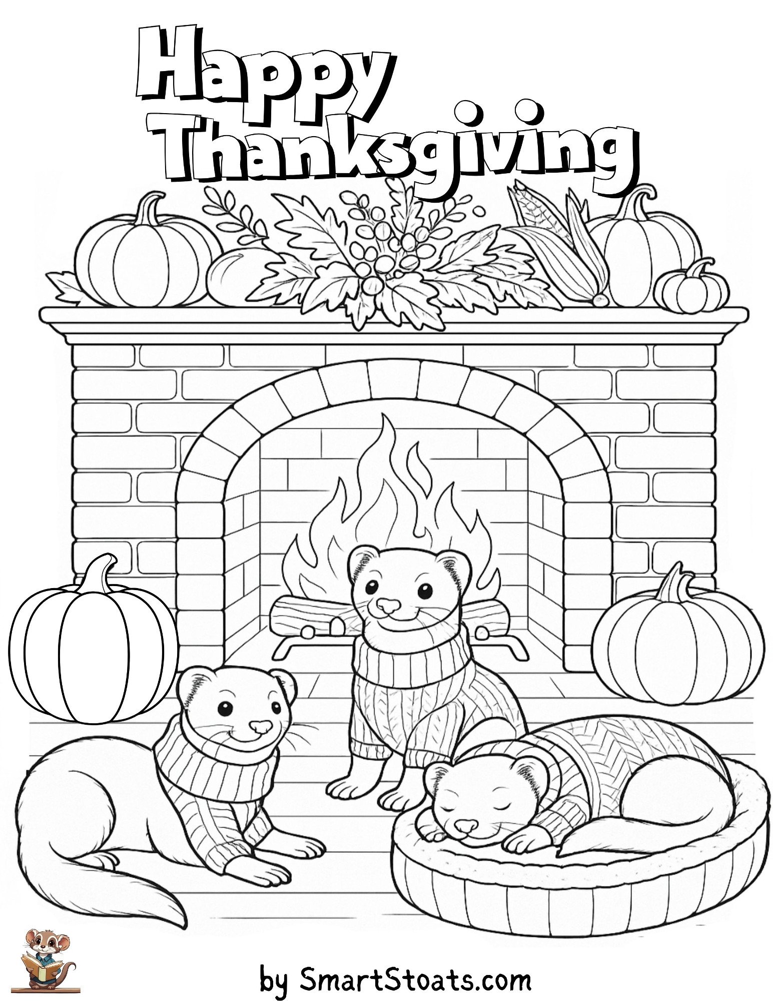 Printable Happy Thanksgiving Coloring Page by SmartStoats | Free